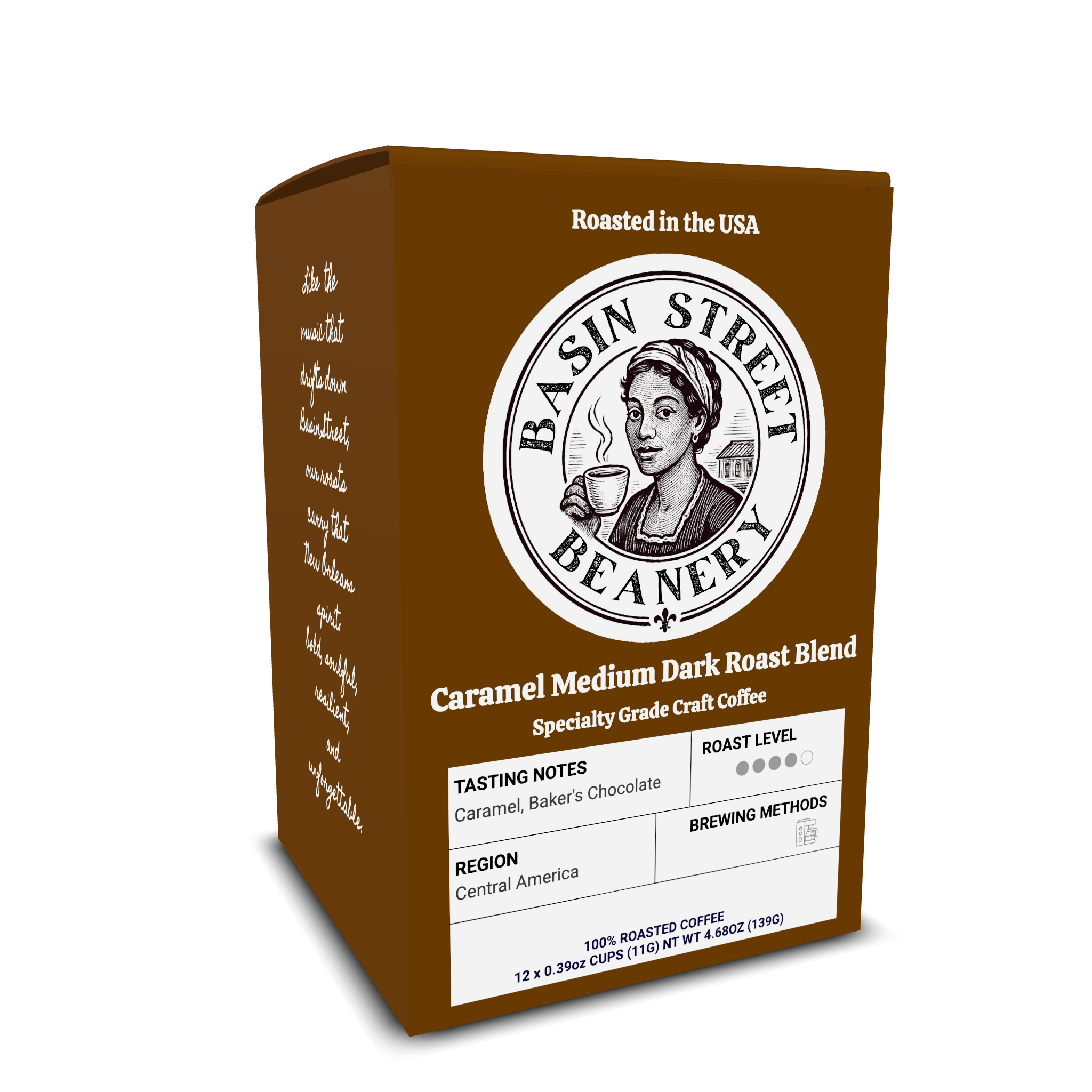 Caramel Medium Dark Roast Blend Pods – Basin Street Beanery